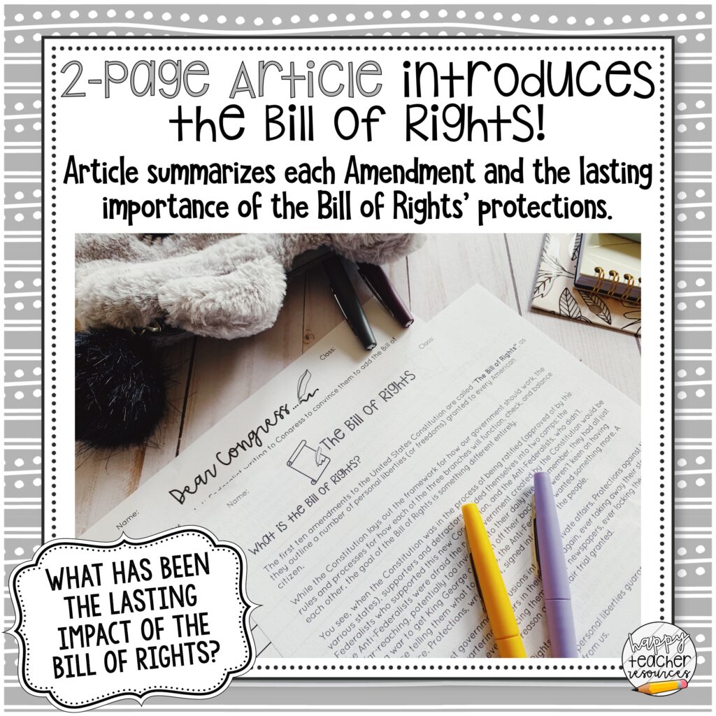 The Bill of Rights Article & Review - U.S. Constitution Activity for ...