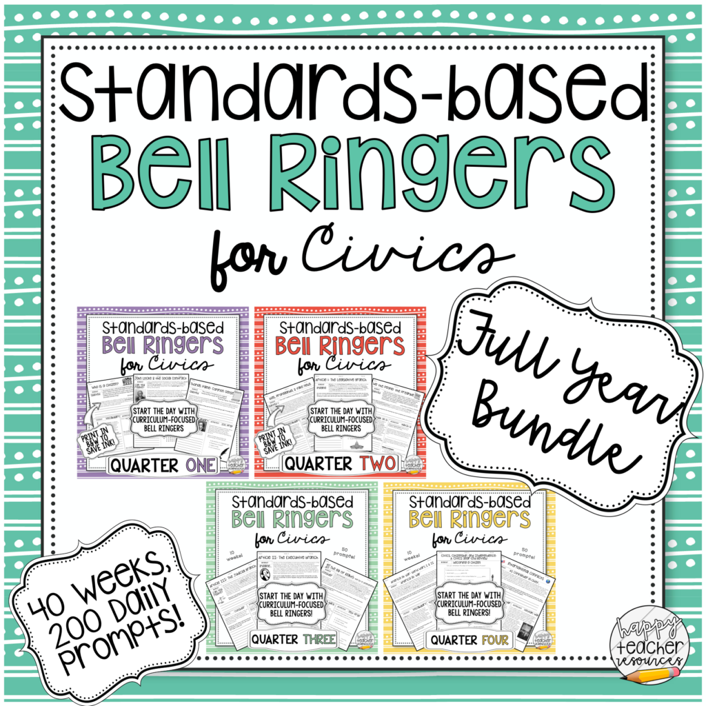 FULL YEAR BUNDLE: Standards-Based Bell Ringers for Civics & American ...