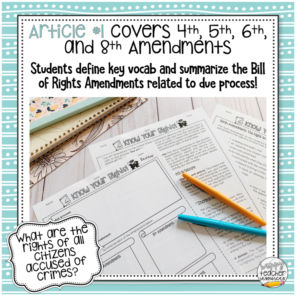 Know Your Rights! Due Process Amendments Activity Set - Happy Teacher ...