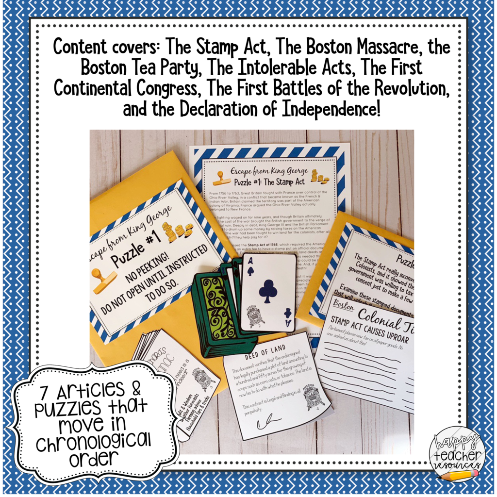 Escape from King George! Causes of the American Revolution Escape Room ...