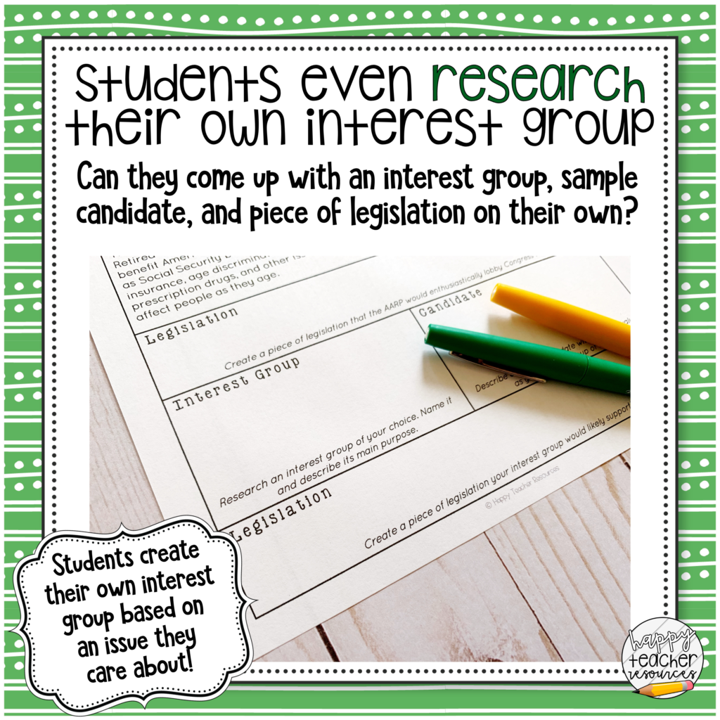Interest Groups Matching Activity | U.S. Elections for Civics - Happy ...