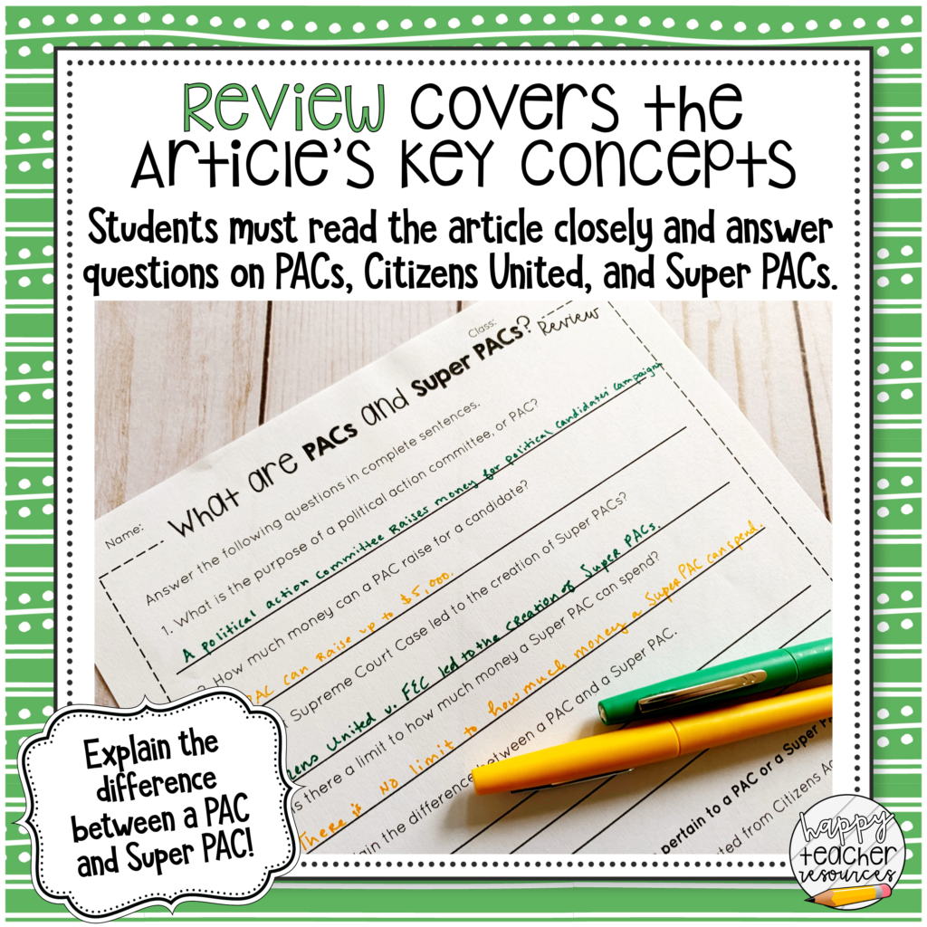PACs and Super PACs Article & Review, Voting and Elections for Civics ...