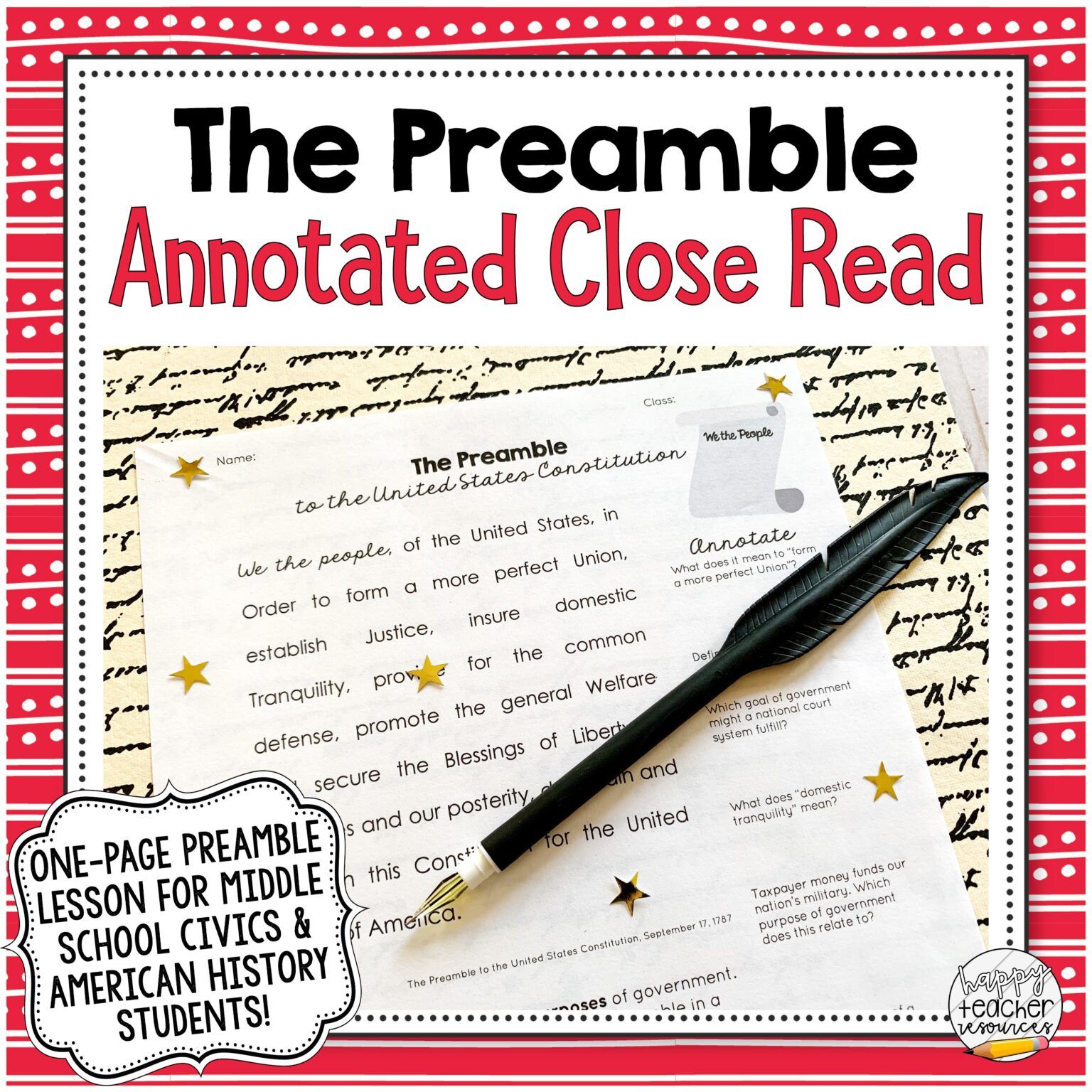 "We the People" Preamble to the Constitution One-Pager Activity - Happy ...