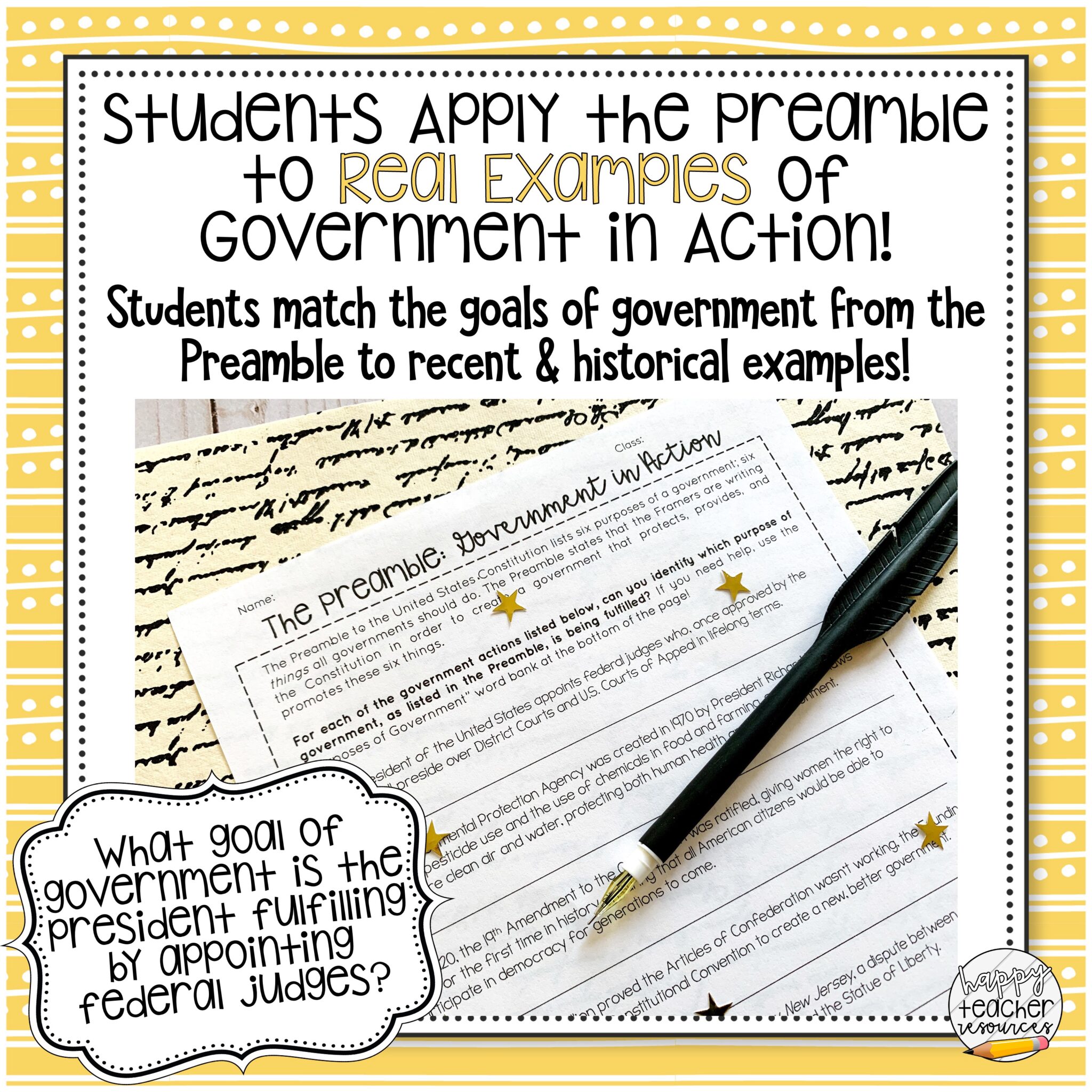 Preamble to the Constitution Activity - Government In Action - Happy ...
