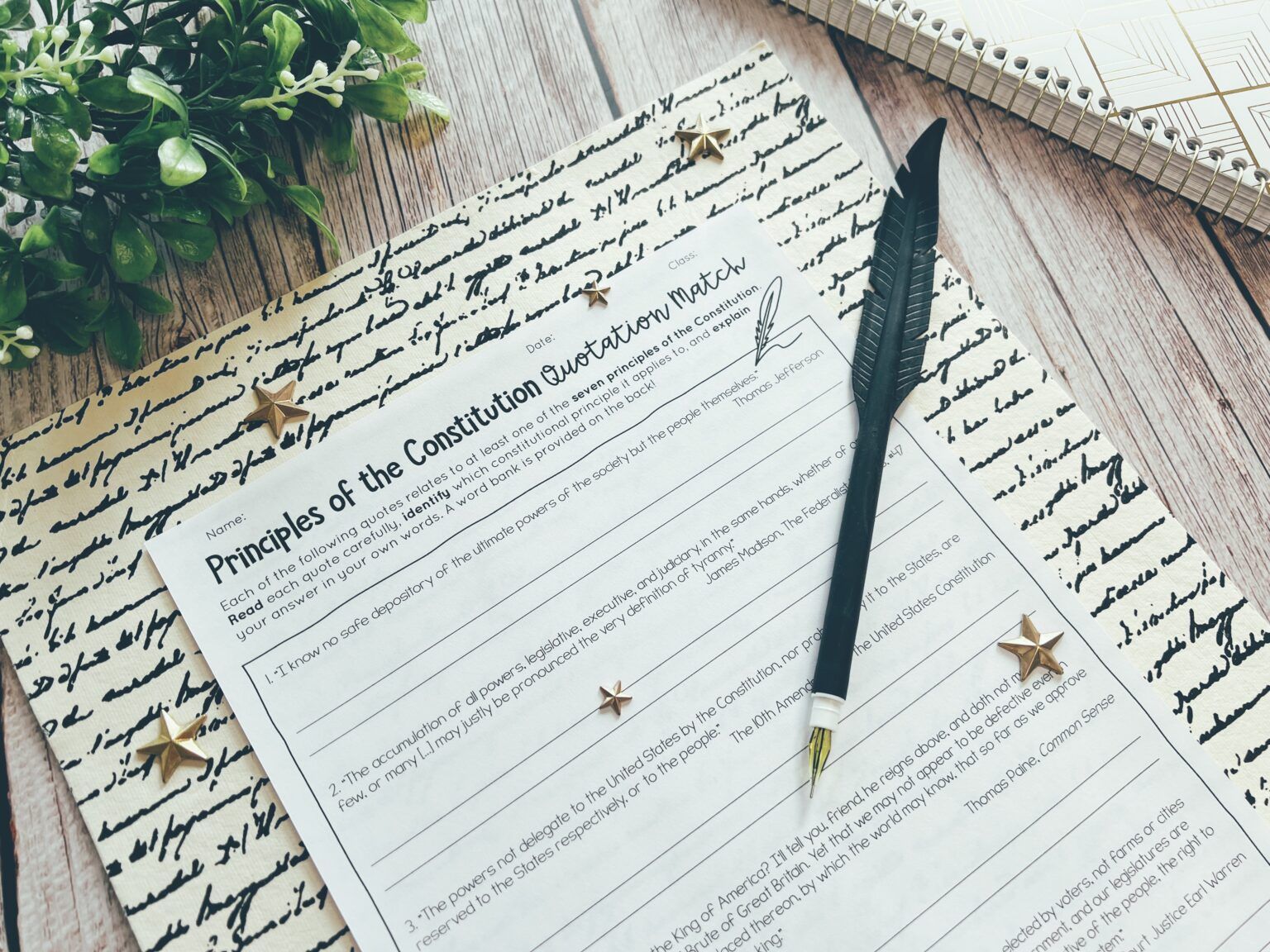 Principles of the Constitution Quotation Match - Happy Teacher Resources