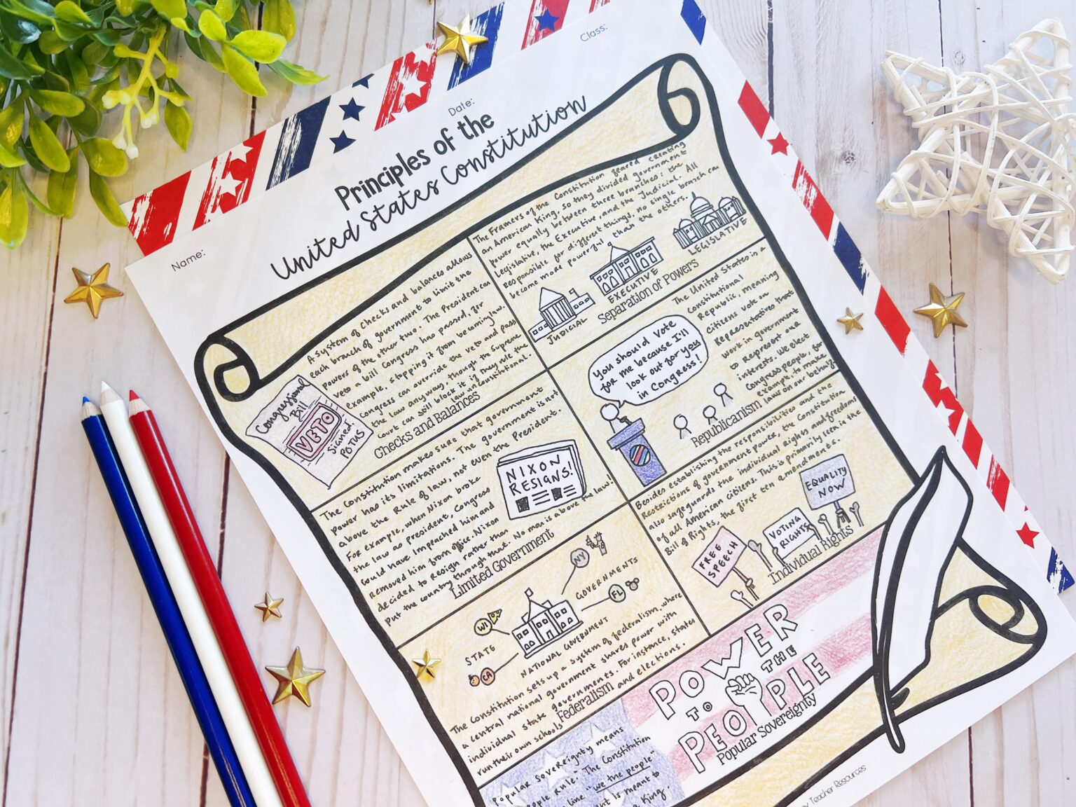 Principles of the Constitution One-Pager Project - Happy Teacher Resources