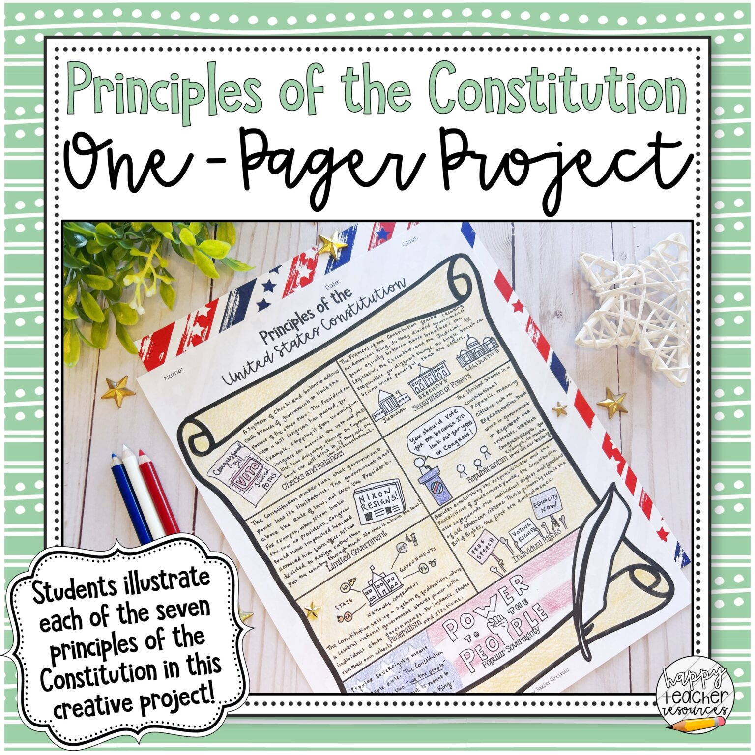 Principles of the Constitution One-Pager Project - Happy Teacher Resources
