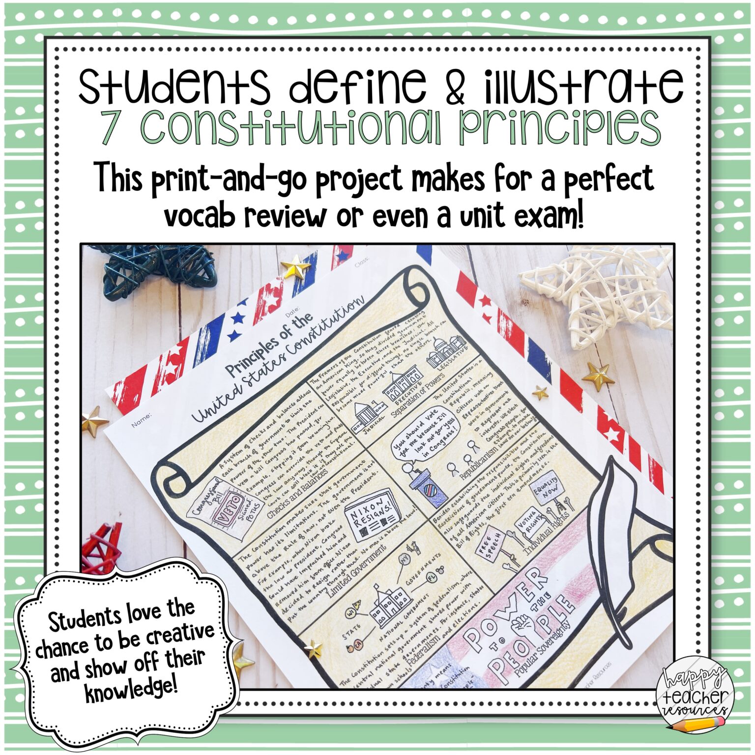 Principles of the Constitution One-Pager Project - Happy Teacher Resources