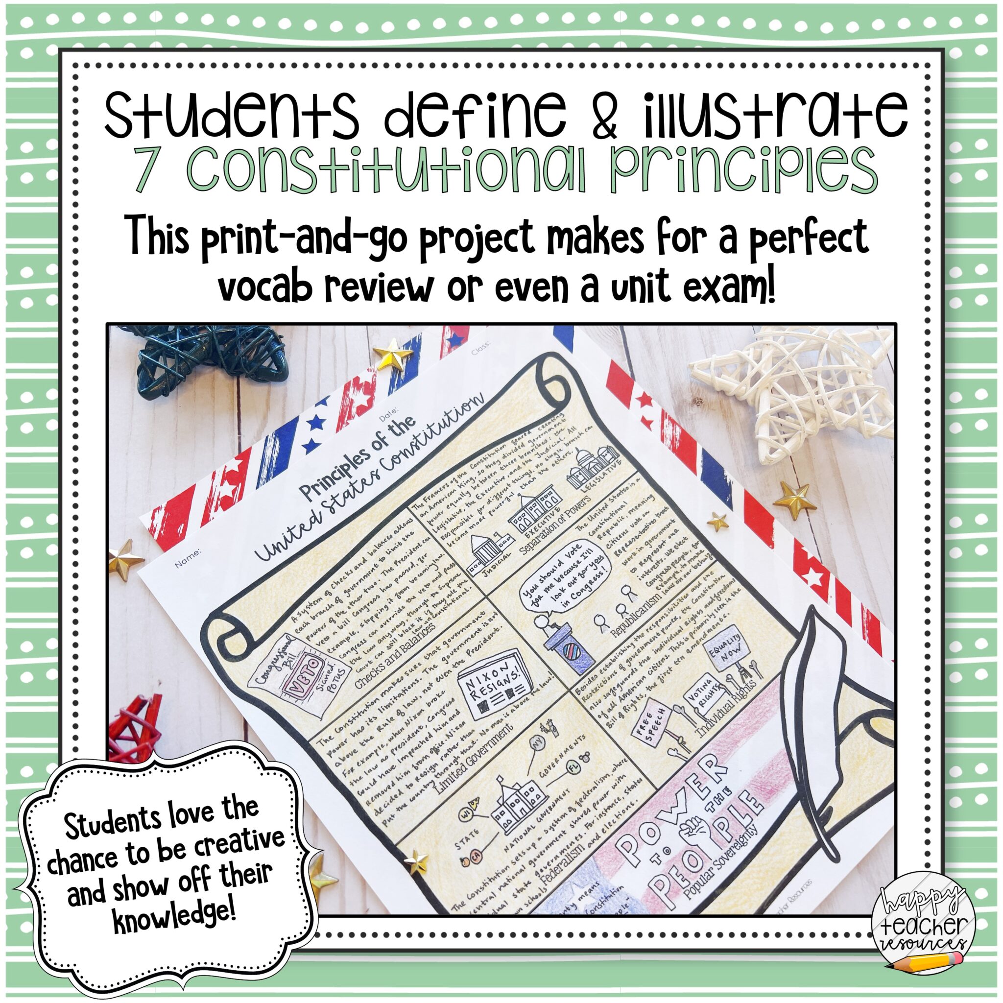 Principles of the Constitution One-Pager Project - Happy Teacher Resources