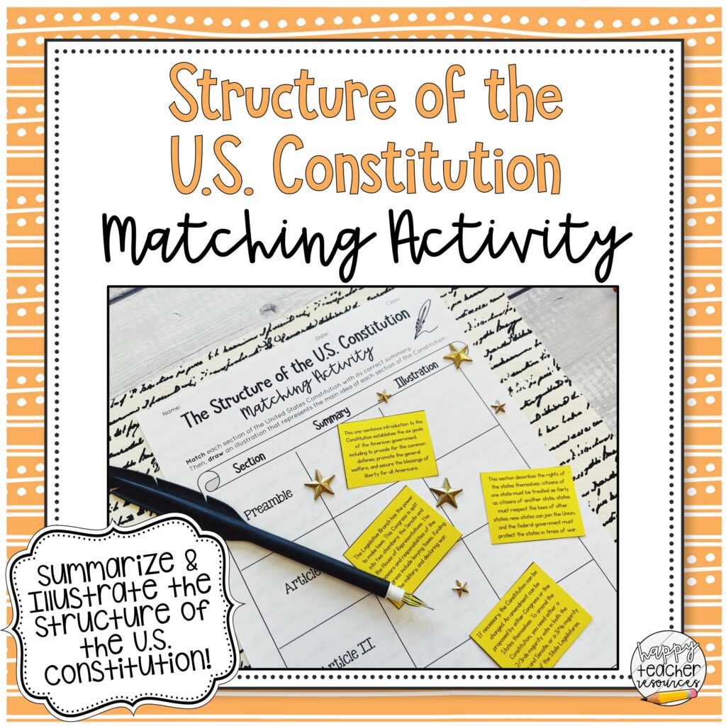 Structure of the U.S. Constitution Matching for Civics & American ...