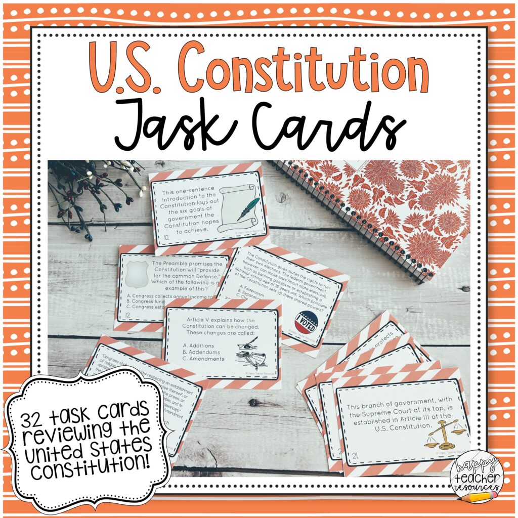 Civics Task Cards: United States Constitution Review