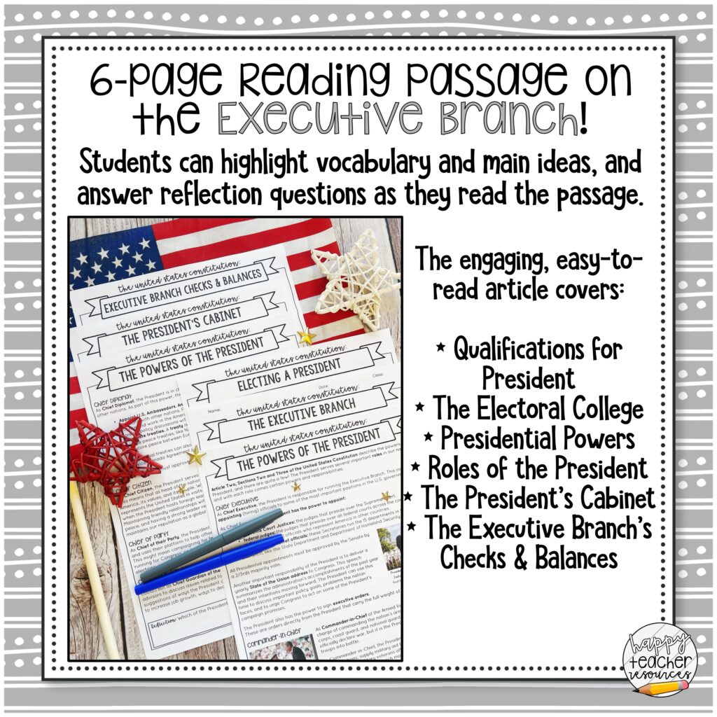 The Executive Branch Article & Review for Civics & American History ...
