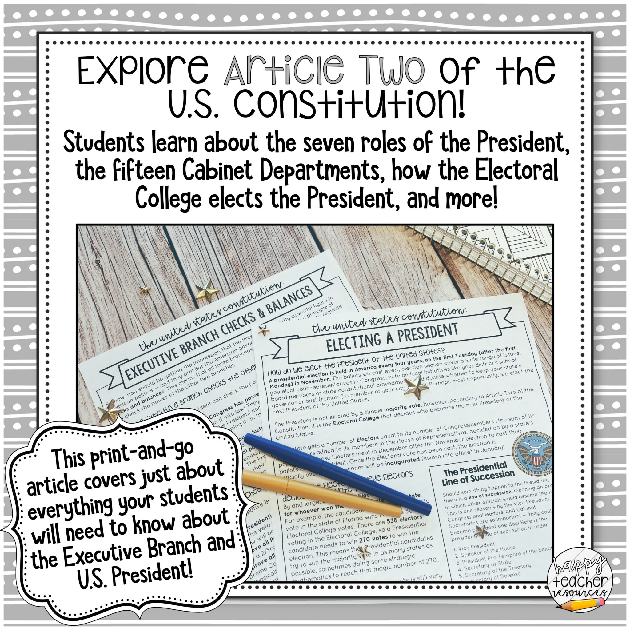 The Executive Branch Article & Review for Civics & American History ...