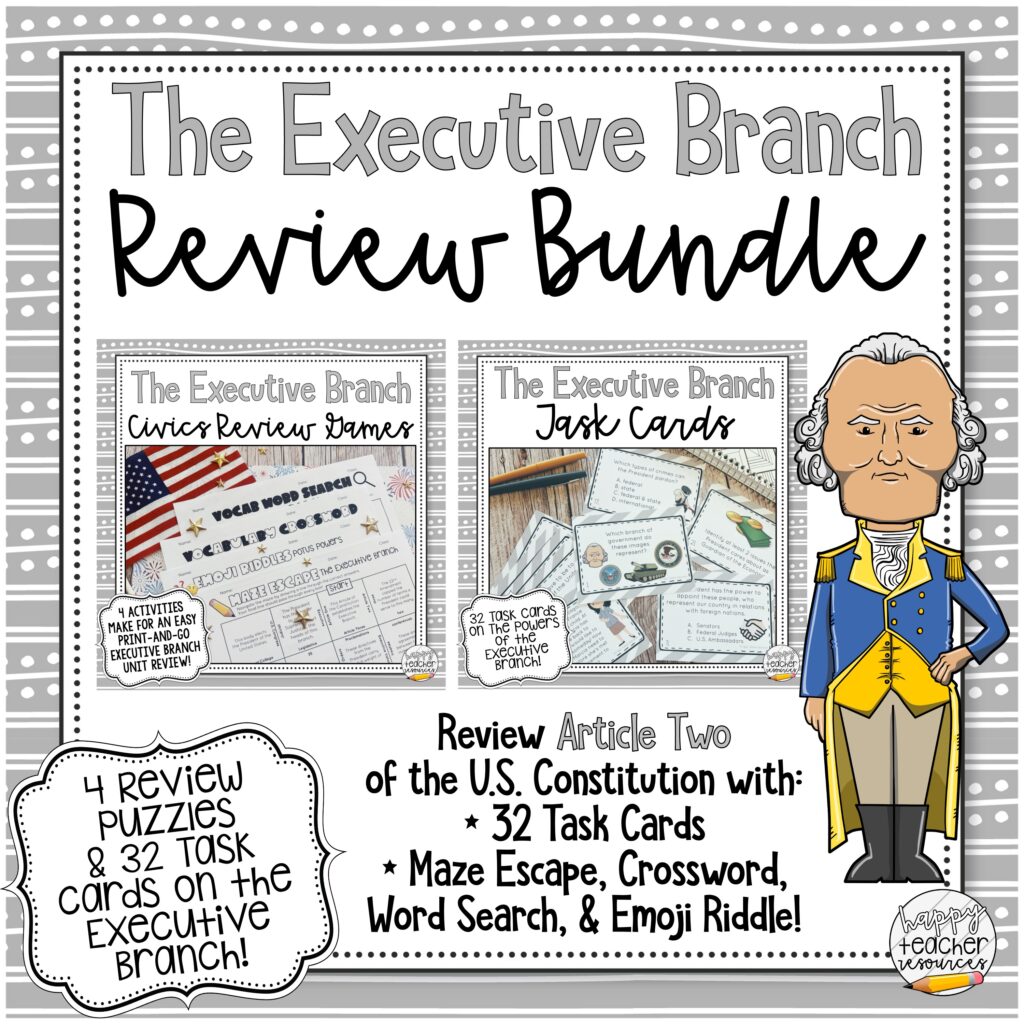 Executive Branch Review Bundle - 4 Games and 32 Task Cards for Civics ...