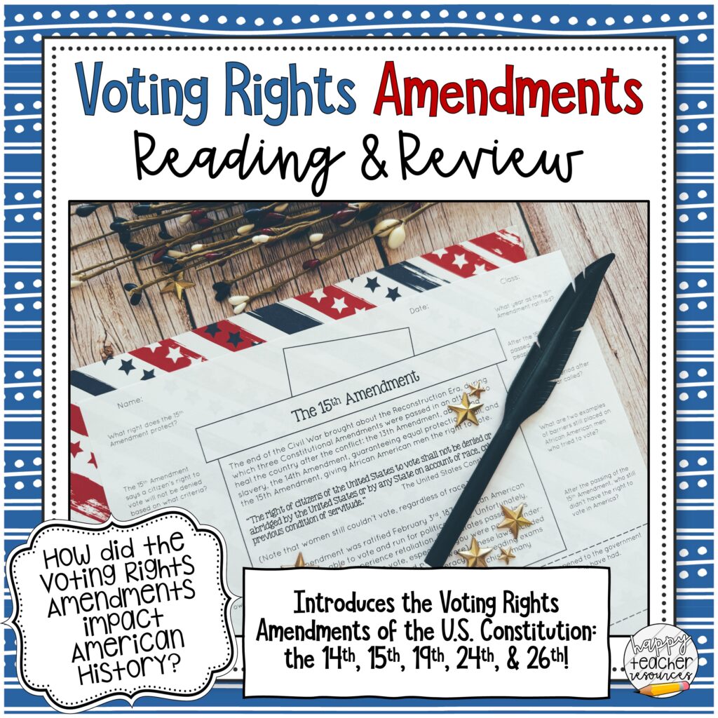 Voting Rights Amendments Reading & Review for Civics & American History ...