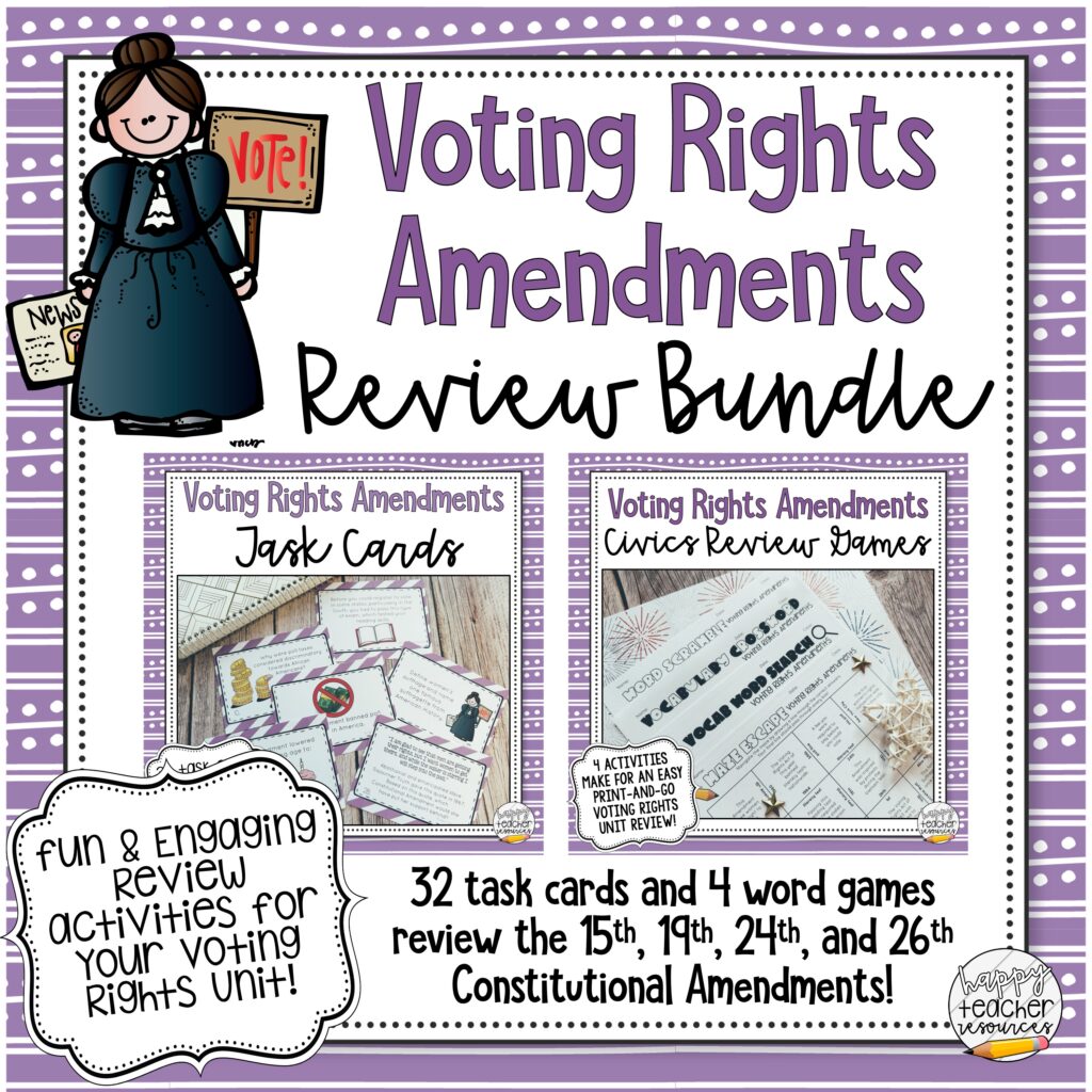 Voting Rights Amendments Review BUNDLE for Civics & American History ...