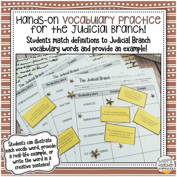 Judicial Branch Vocabulary Match for Civics Students!