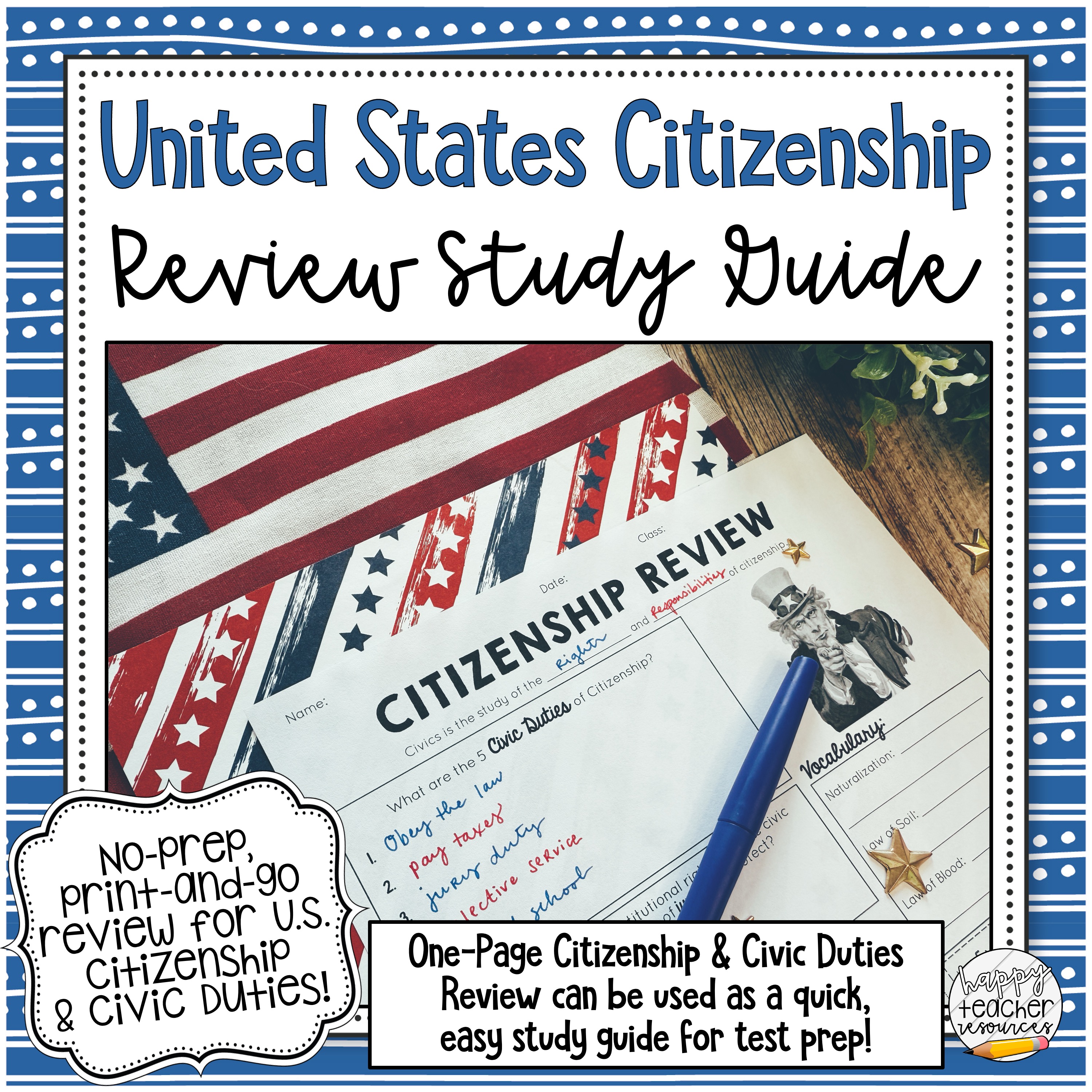 Citizenship Study Guide | One-Page Review for Civics & American ...