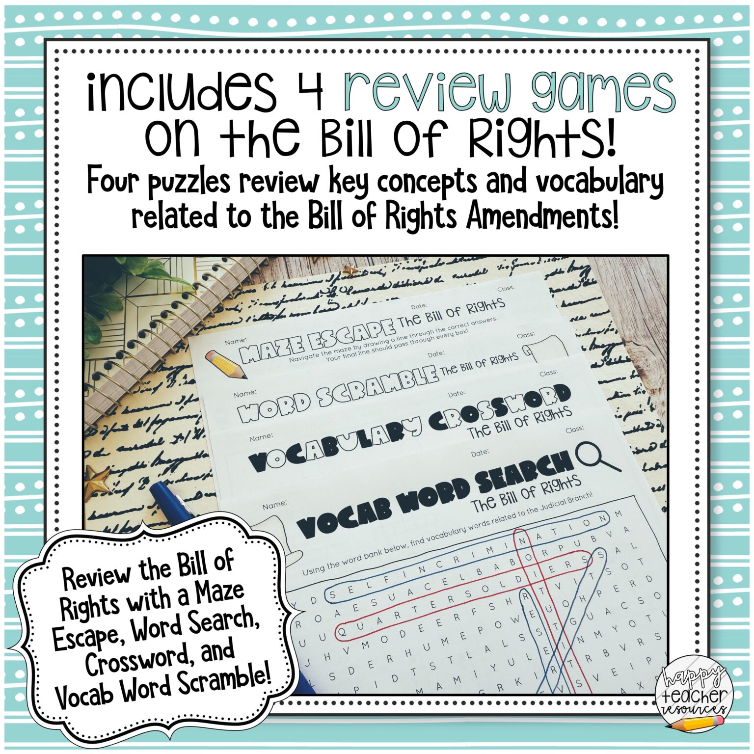 The Bill of Rights Review Activities Bundle for Civics!