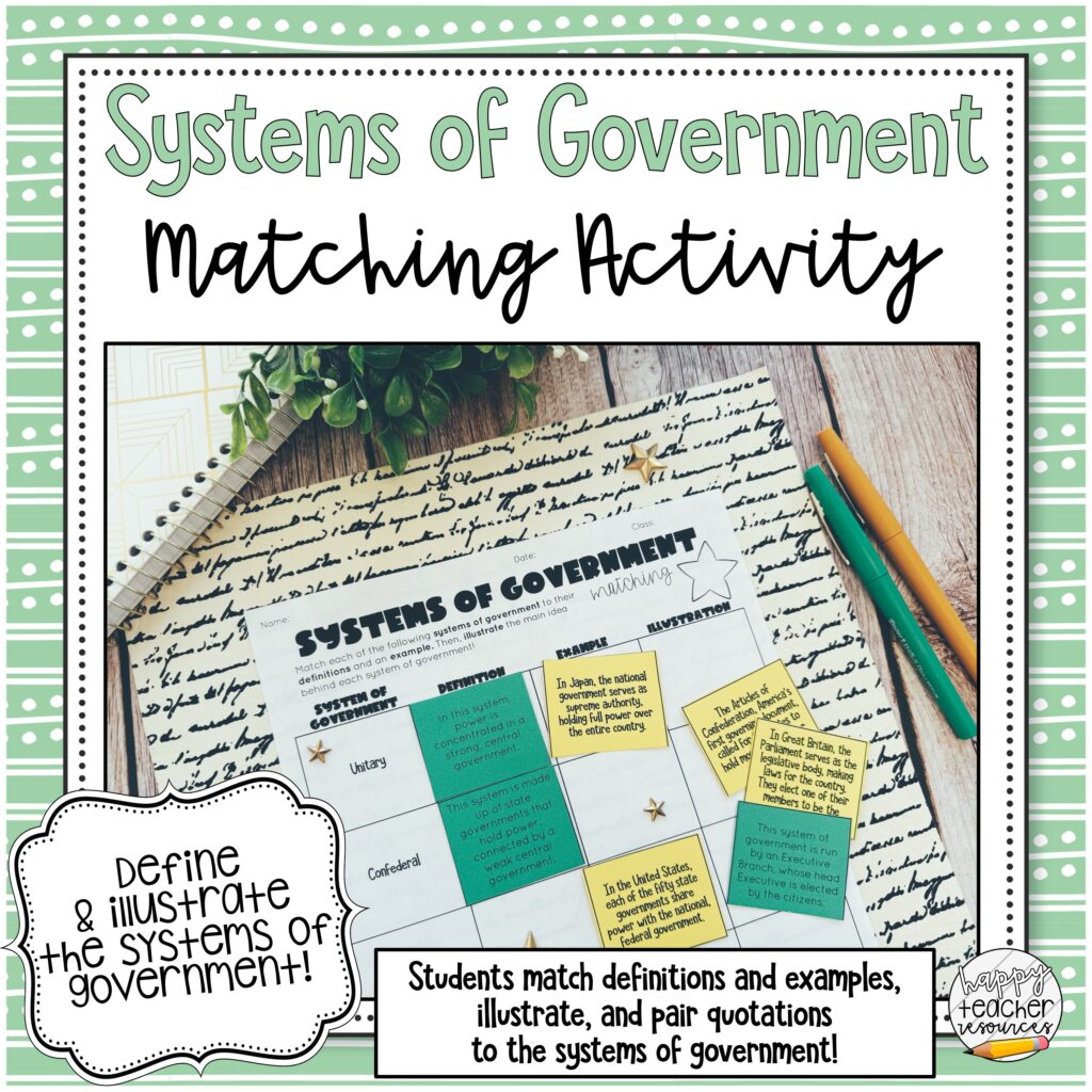 Systems of Government Matching Activity for Civics!