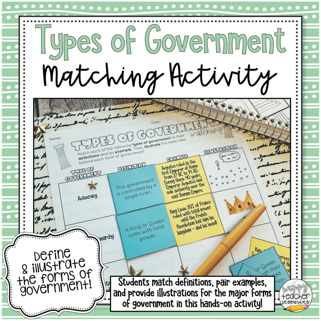 Types of Government Matching Activity for Civics